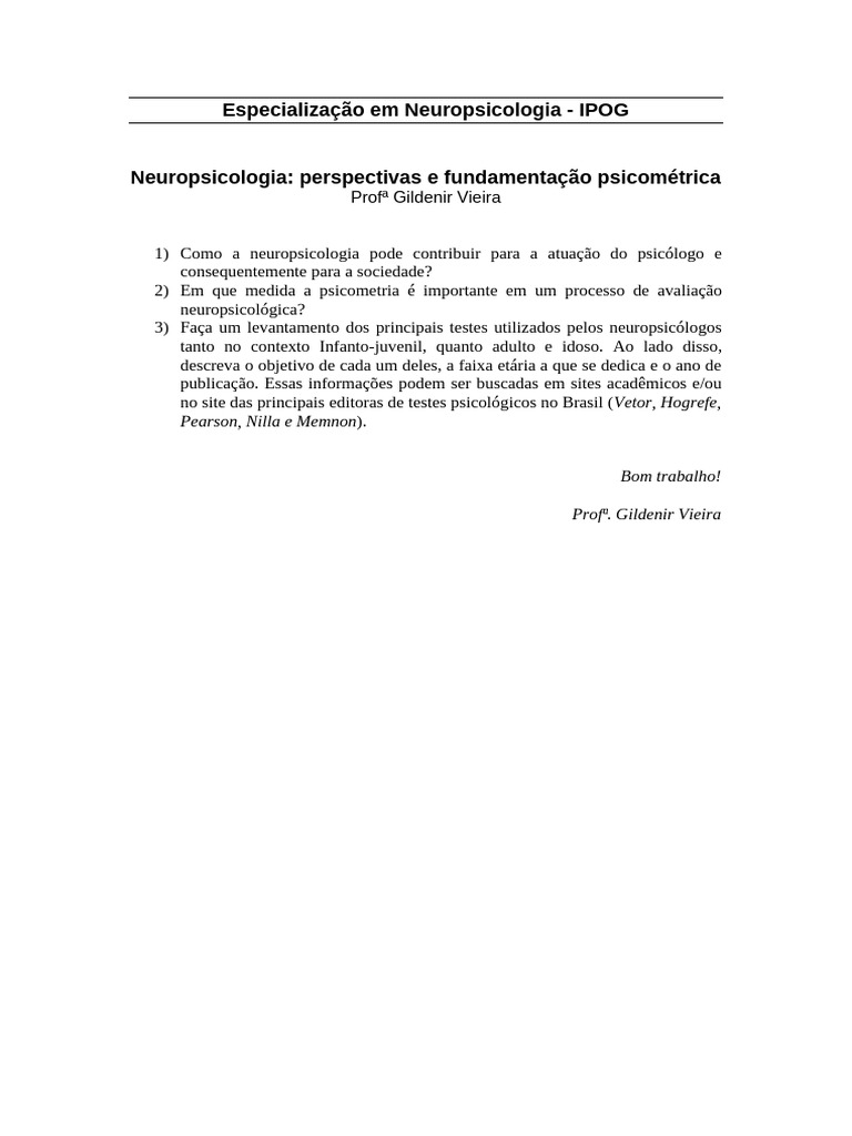 Atividade Previa Mod 1 Neuropsicologia | PDF