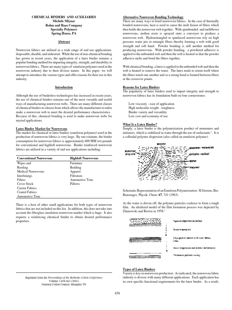 Chemical Binders and Auxileries | PDF | Nonwoven Fabric | Polymers