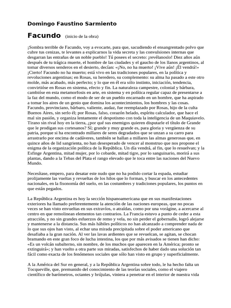Lectura de Domingo F. Sarmiento (Facundo) | PDF | España