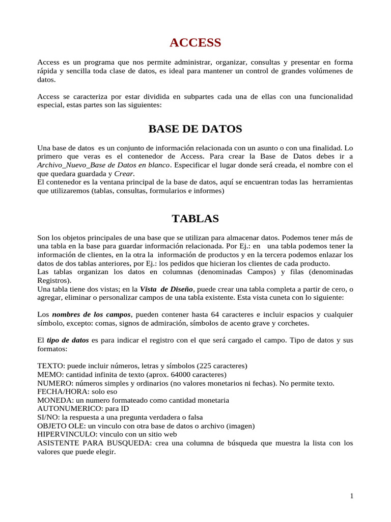 Microsoft Access TEORIA | PDF | Bases de datos | Puntero (Programación de computadora)
