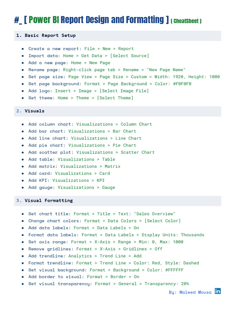 Power BI Report Design and Formatting CheatSheet 1731972346 | PDF | Chart | Icon (Computing)