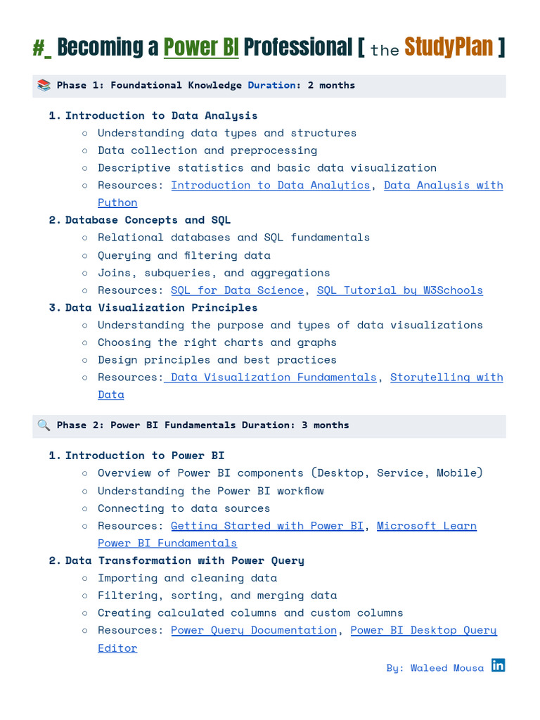 Power BI Professional Study Plan | PDF | Microsoft Azure | Computing