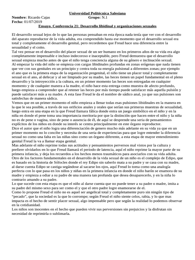 Desarrollo libidinal en la infancia según Freud | PDF | Complejo de ...