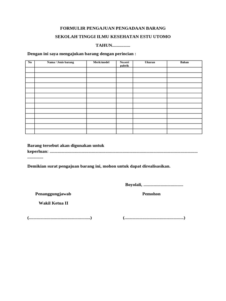 Formulir Pengadaan Barang | PDF