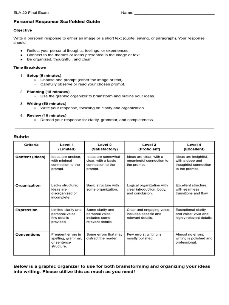 Student Copy of Personal Response Scaffolded Guide - Legal Size | PDF ...