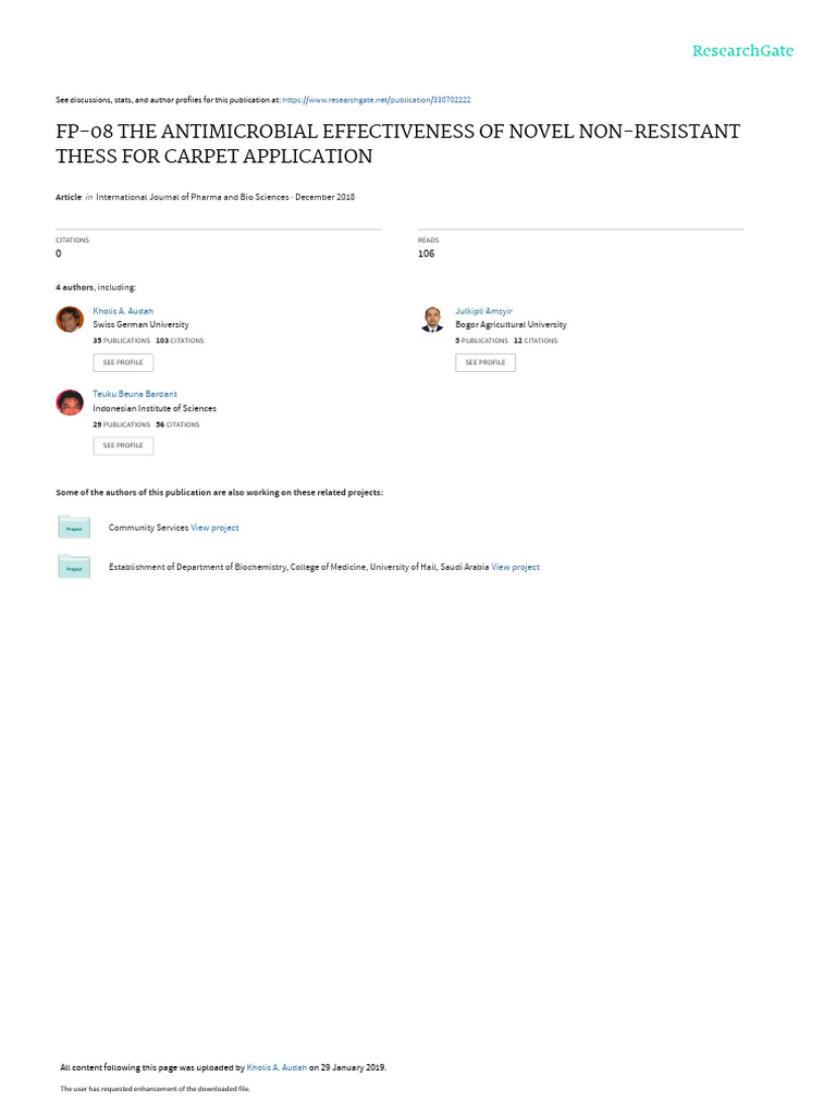 Ijpbs THESS AntimicrobialCarpet | PDF | Antimicrobial | Bacteria