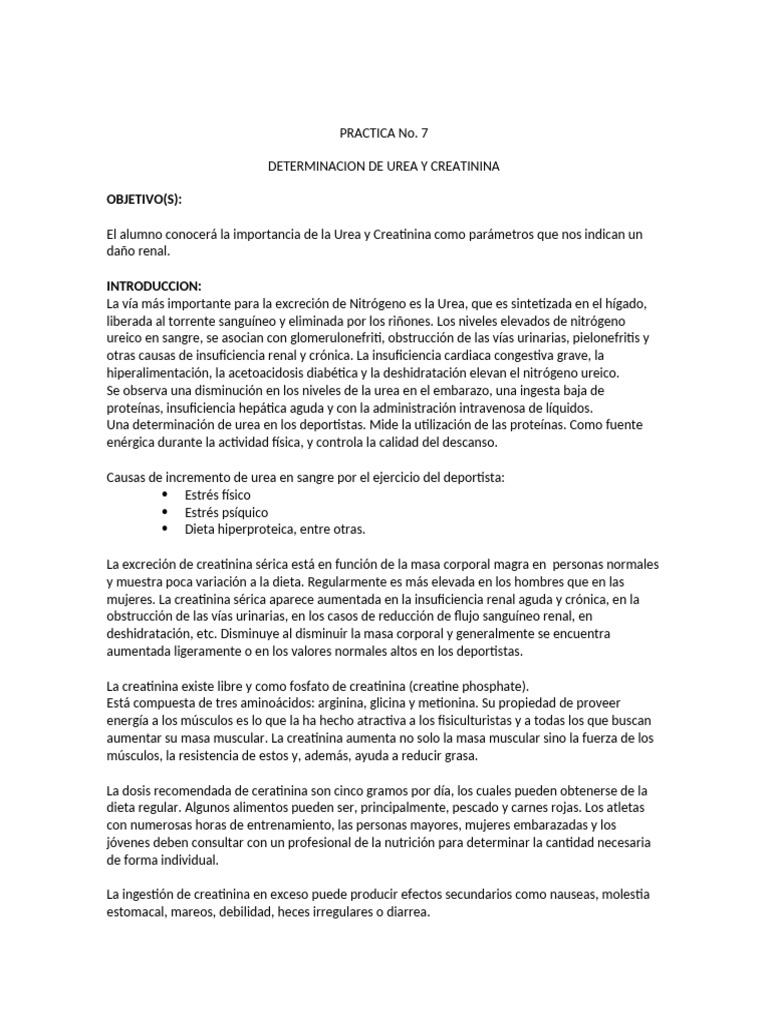 Prereporte DETERMINACION DE UREA Y CREATININA | PDF | Amoníaco | Creatinina