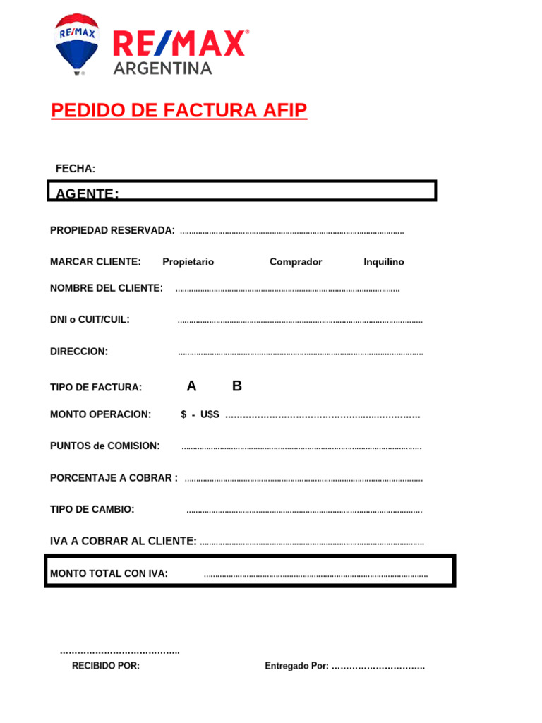 Pedido de Factura AFIP: Formulario Completo | PDF
