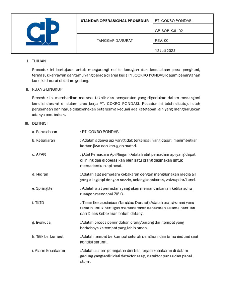 SOP Tanggap Darurat | PDF