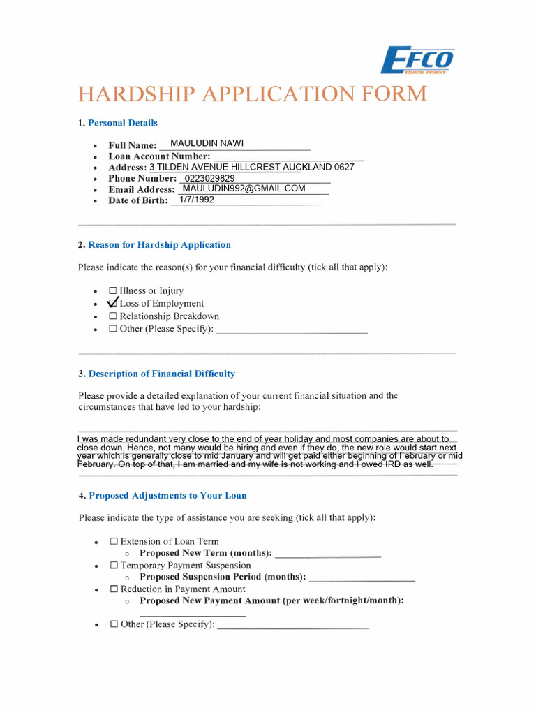 HARDSHIP APPLICATION FORM_f | PDF