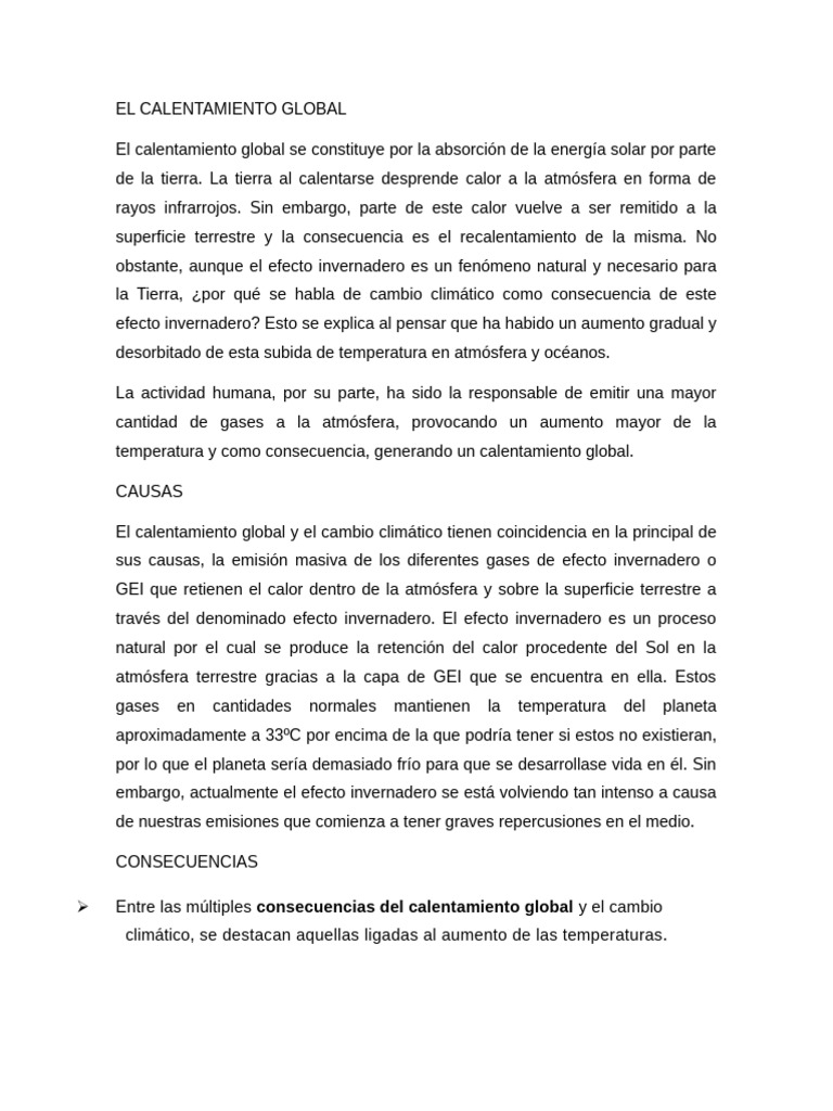 El Calentamiento Global | PDF | Gases de efecto invernadero | Efecto ...