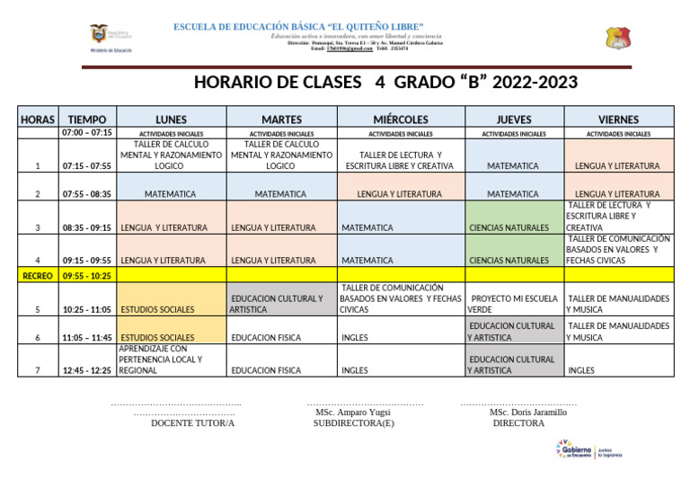 Horarios 2022-2023 4B | PDF