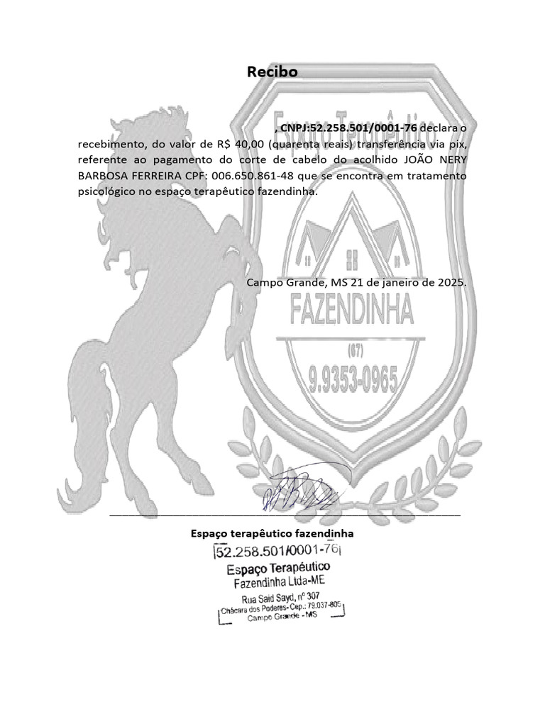 Recibo João Nery Corte de Cabelo | PDF