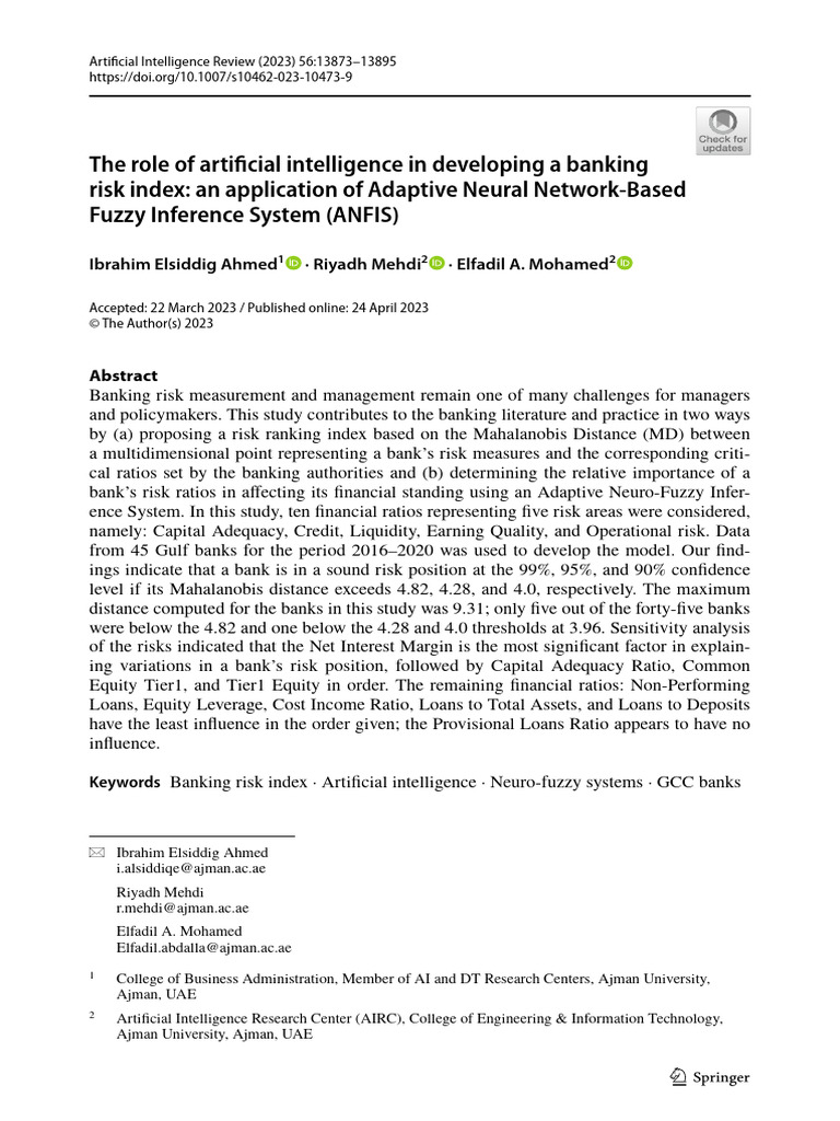 The Role of Artificial Intelli | PDF | Machine Learning | Capital Adequacy Ratio