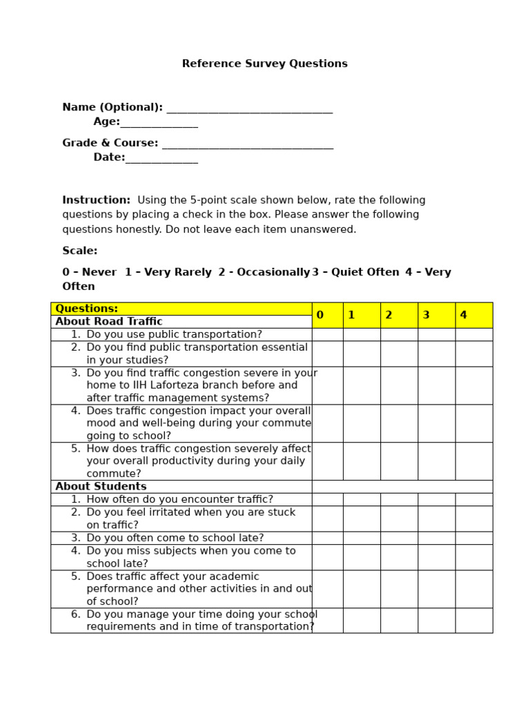 Reference Survey Questions | PDF