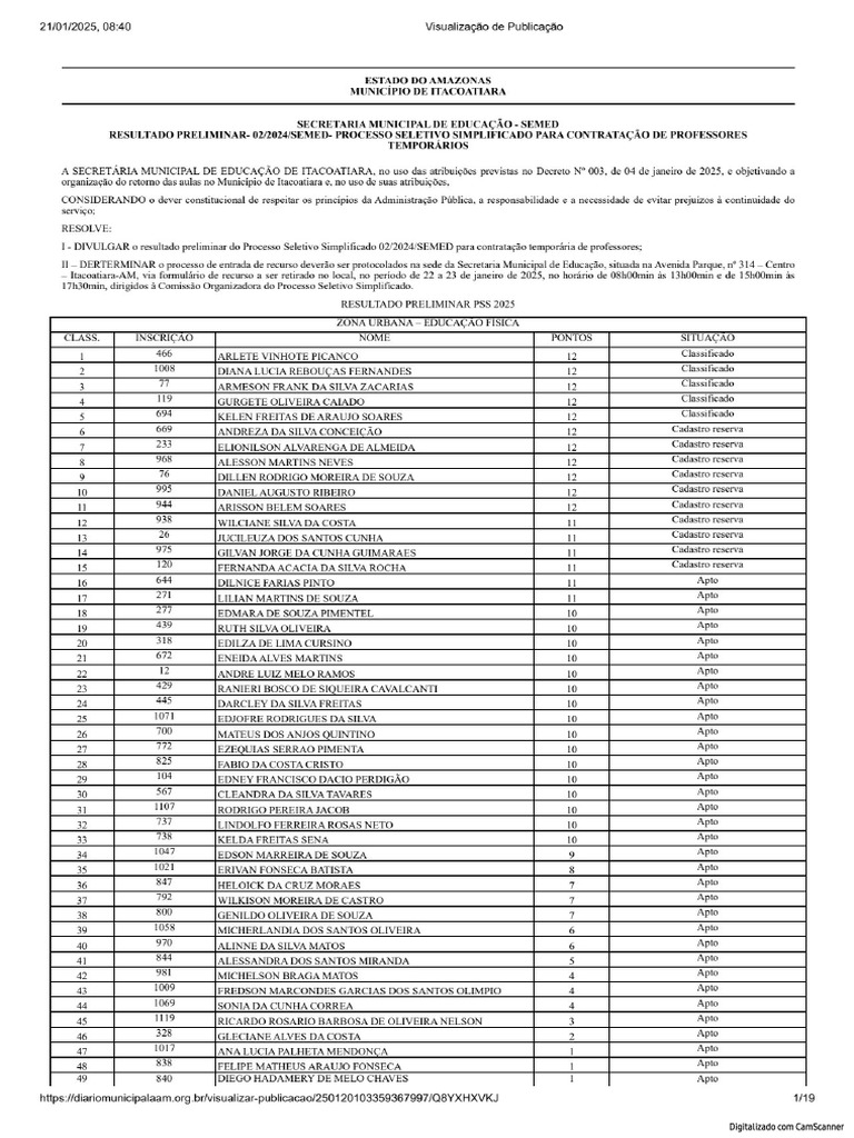 Resultado Preliminar - PSS 2025 | PDF