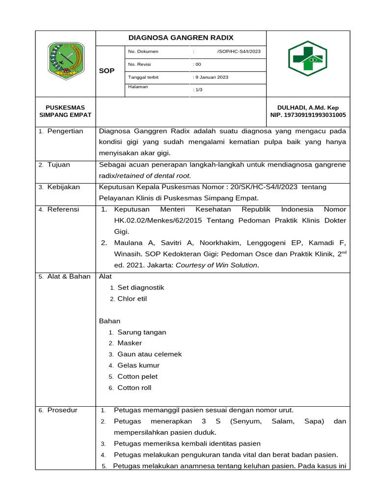 Diagnosa Gangren Radix pada Gigi | PDF