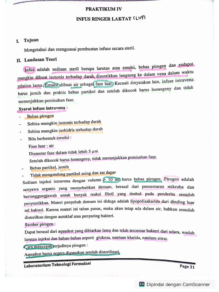 Materi Praktikum FTSS - Infus Ringer Laktat | PDF