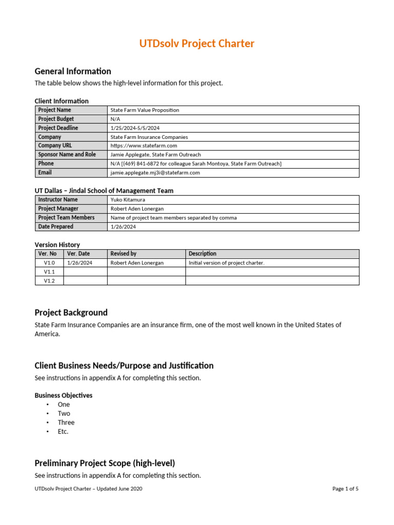 UTDsolv Project Charter Overview | PDF | Business