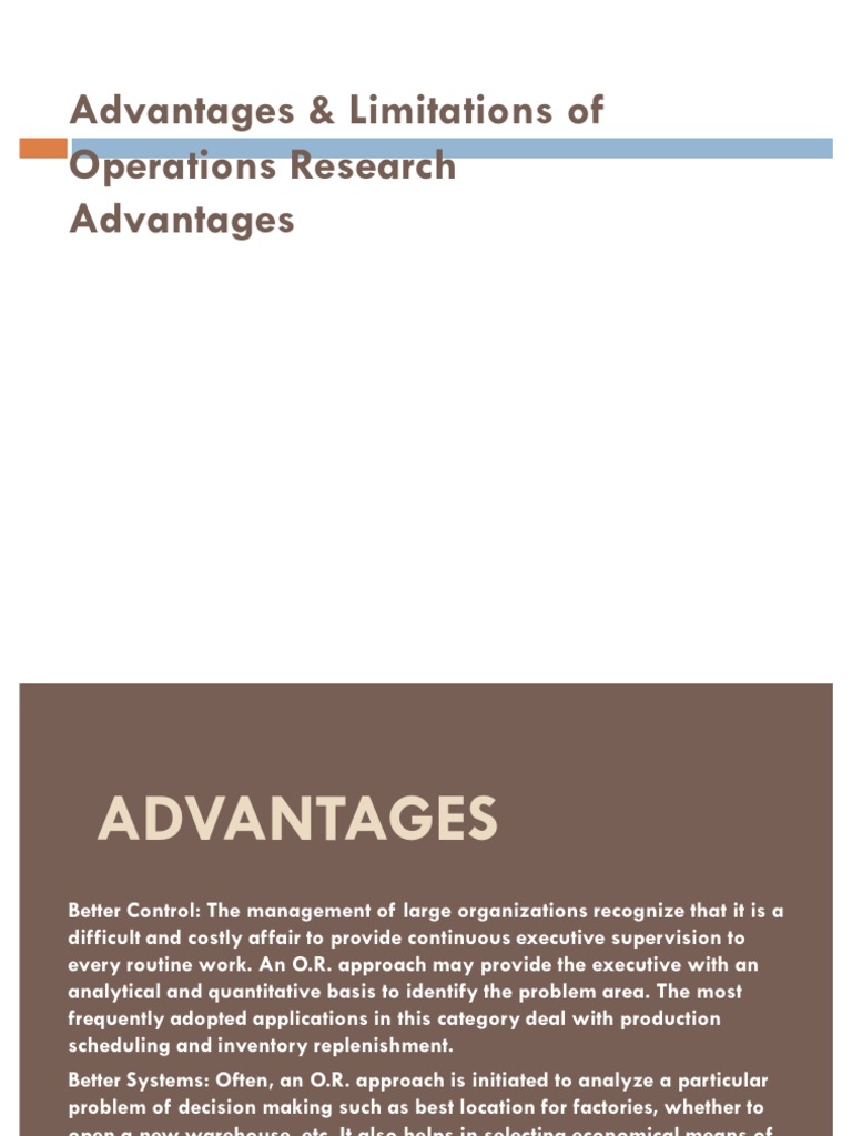 Advantages & Limitations of Operations Research | PDF