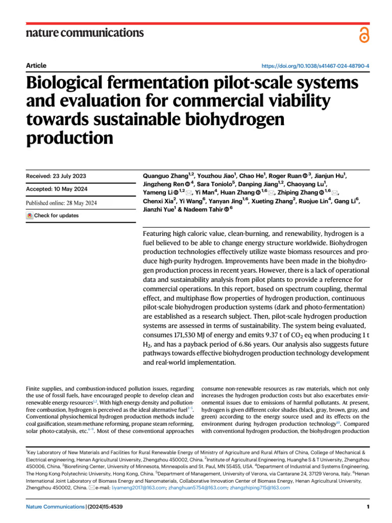 Zhang Et Al. 2024. Biological Fermentation Pilot-Scale Systems and Evaluation For Commercial ...