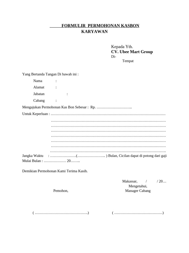 Formulir Permohonan Kasbon | PDF