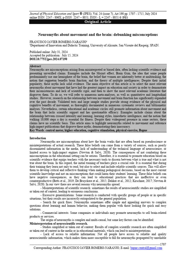 Neuromyths About Movement and | PDF | Memory | Cognitive Science