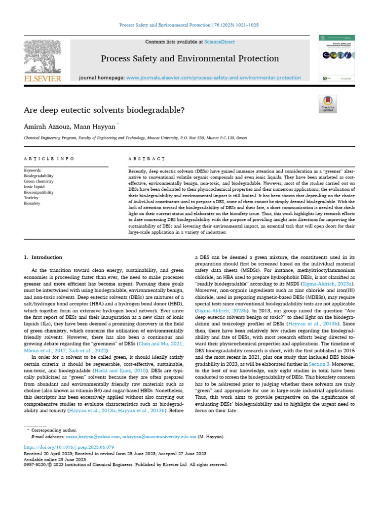 DESs Biodegradability | PDF | Chemistry | Chemical Substances