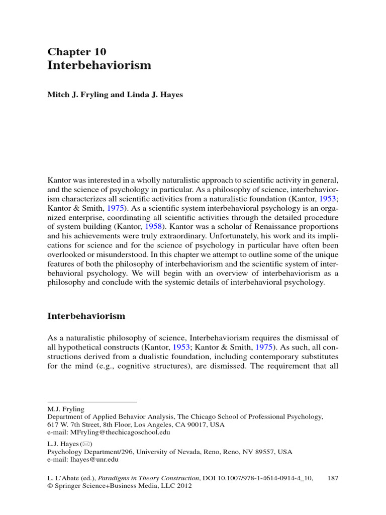 Interbehaviorism: A Naturalistic Approach | PDF | Science | Psychology