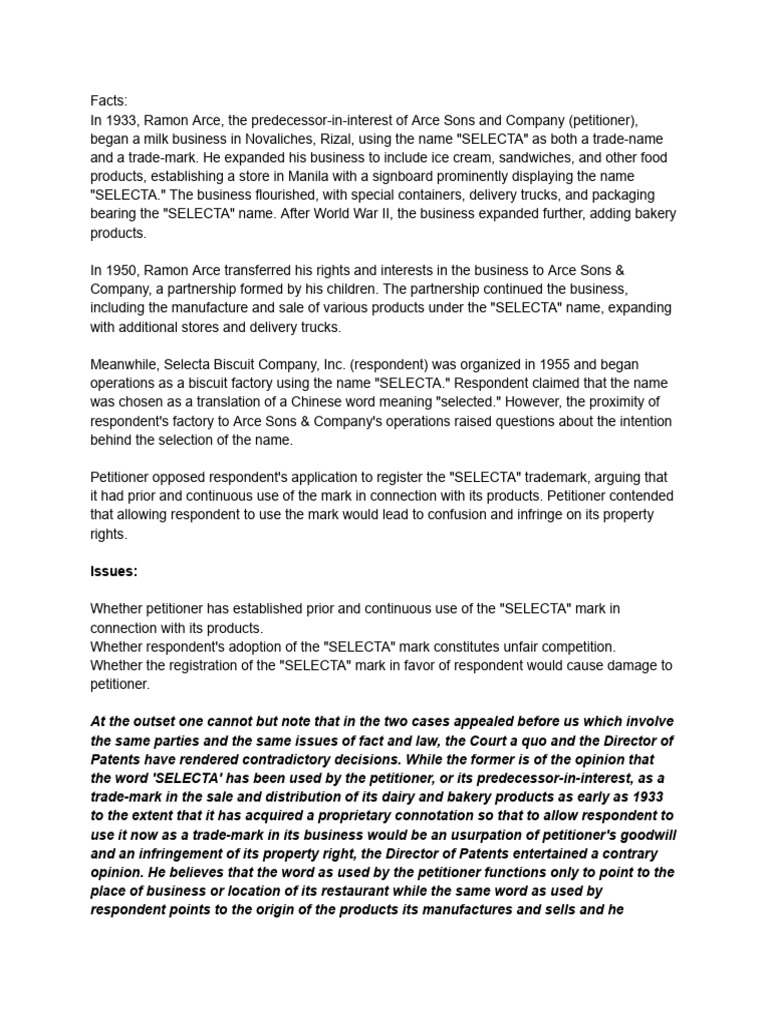 SELECTA Trademark Dispute Ruling | PDF | Trademark | Justice