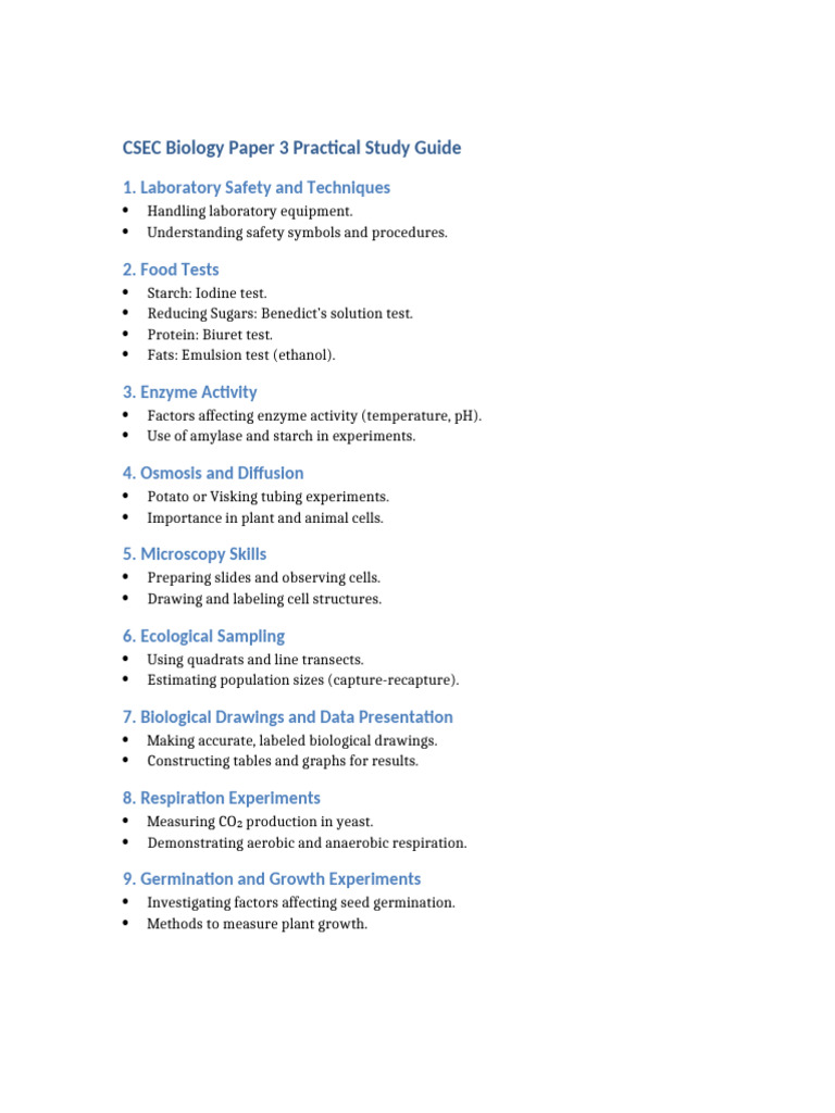 CSEC Biology Paper3 Study Guide | PDF
