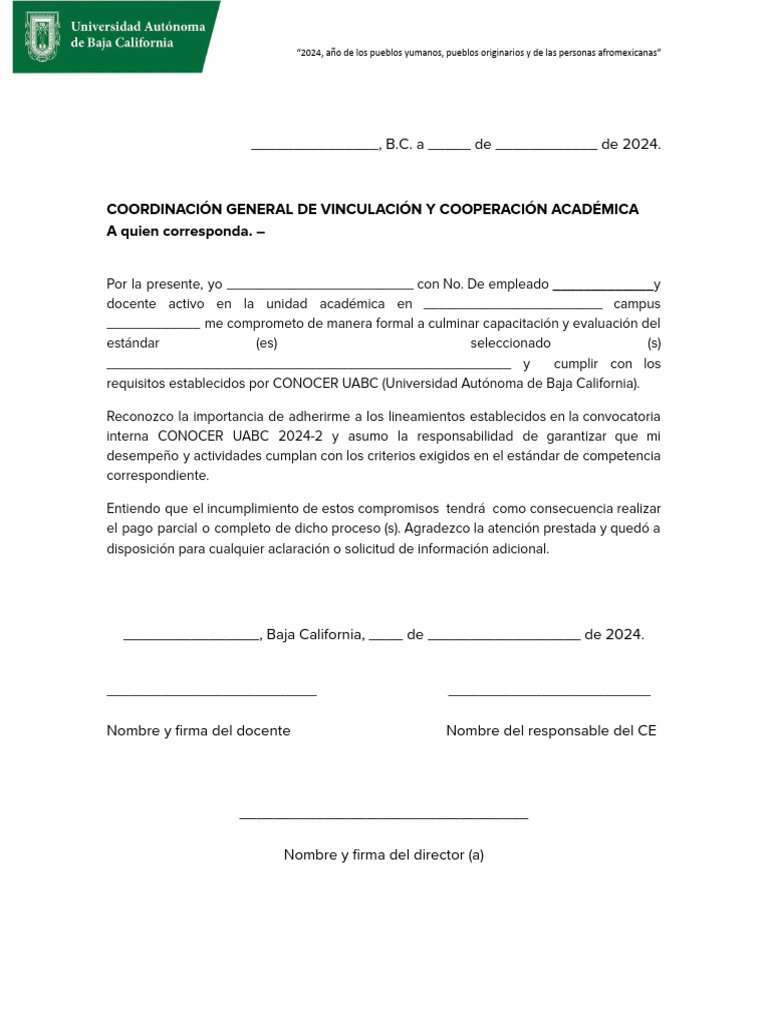 Carta Compromiso - Red Conocer Docentes Uabc | PDF