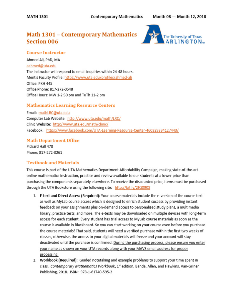 Math 1301 Course Overview | PDF | Set (Mathematics) | Function ...