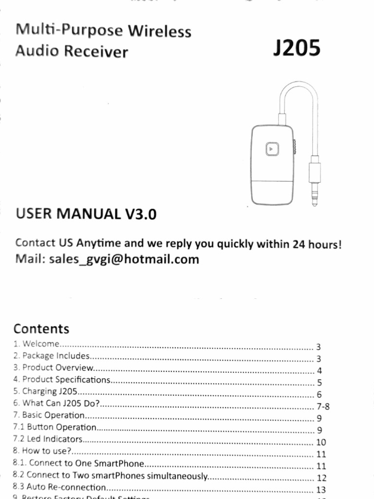 J205 Wireless Audio Receiver | PDF