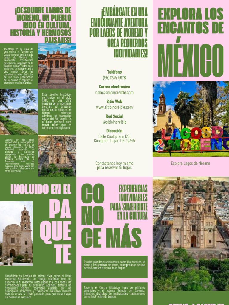 Folleto Paquete Viaje México Moderno Letras Grandes Rosa Verde PDF | PDF
