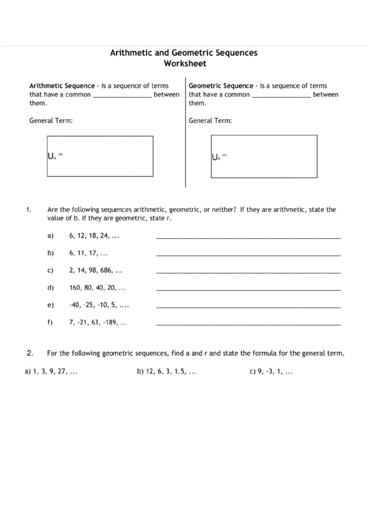 Worksheets Arithmetic and Geometric Sequence | PDF