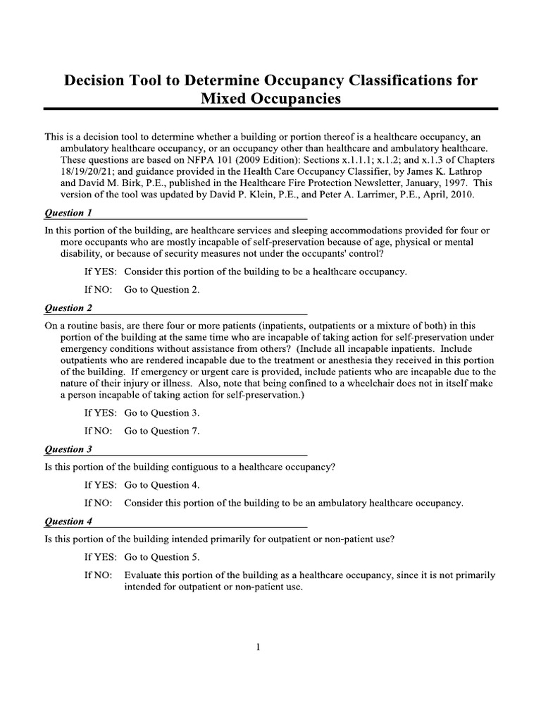 Decision Tool To Determine Occupancy Classifications For Mixed ...