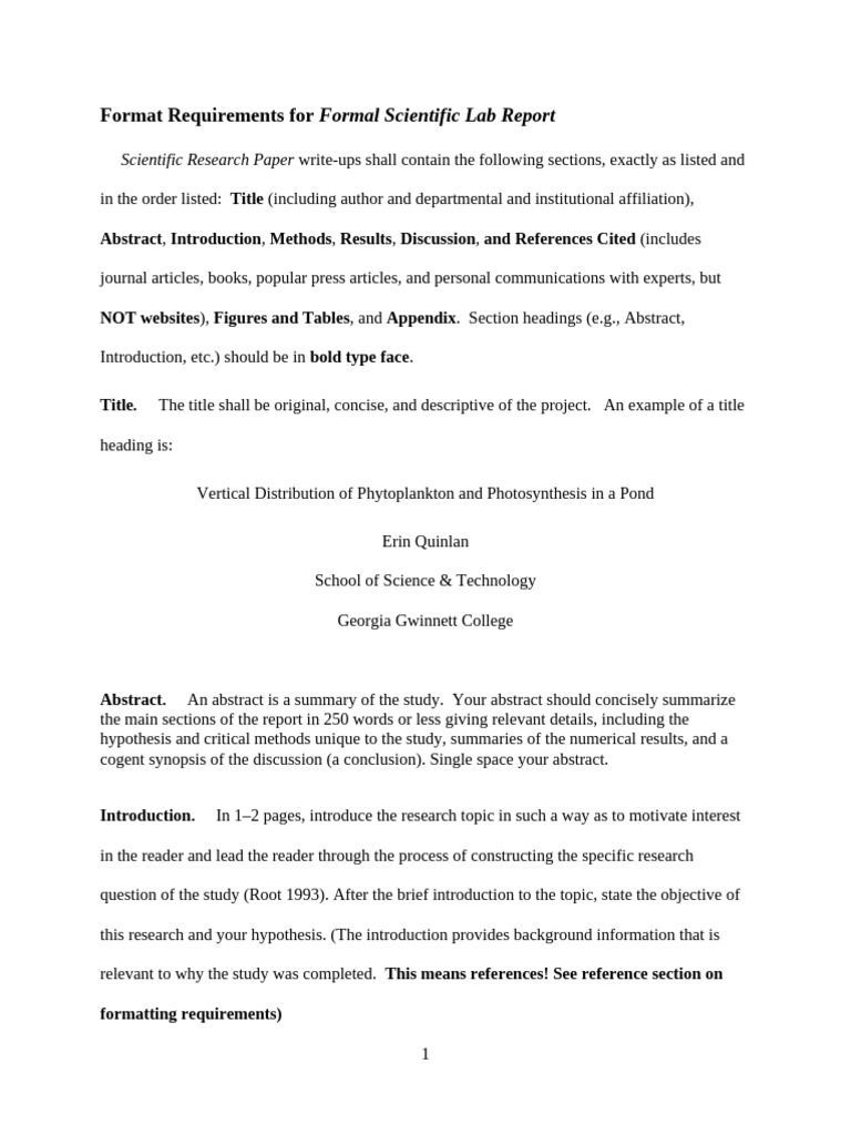 Format Requirements For Formal Scientific Lab Report | PDF | Abstract ...