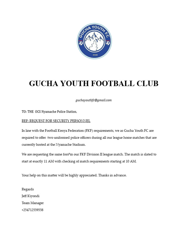 Gucha Youth Football Club Security | PDF