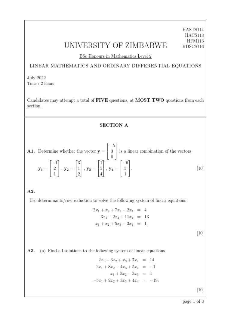 Ordinary Differential Equations Sample Questions | PDF | Vector Space | Linear Subspace