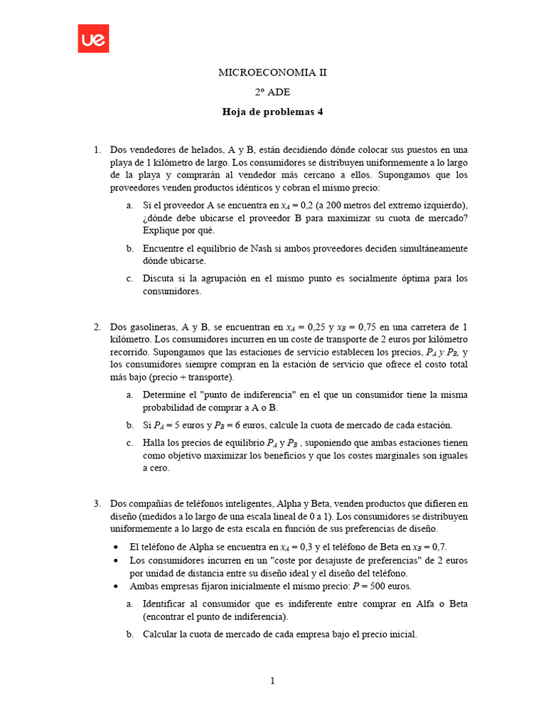 Hoja de Problemas 4 | PDF | Mercado (economía) | Precios