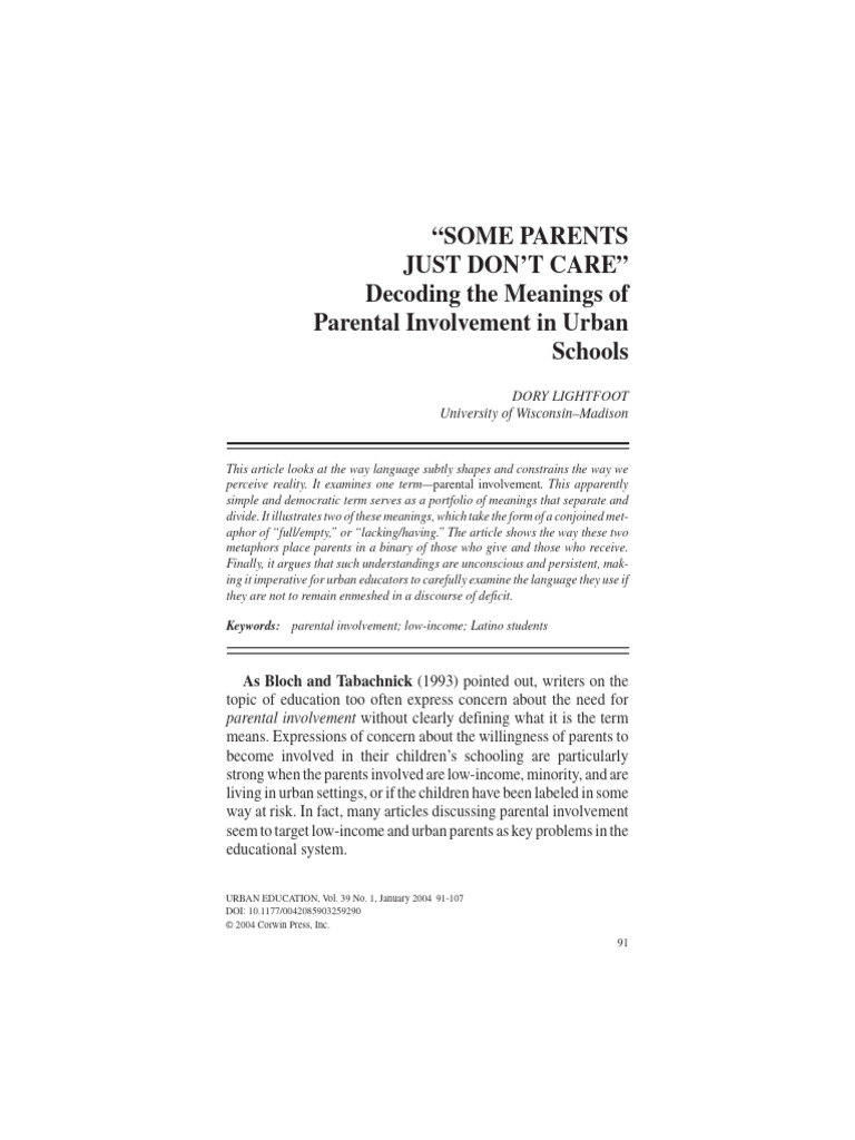 Some Parents Just Don’t Care_ Decoding the Meanings of Parental Involvement in Urban Schools ...