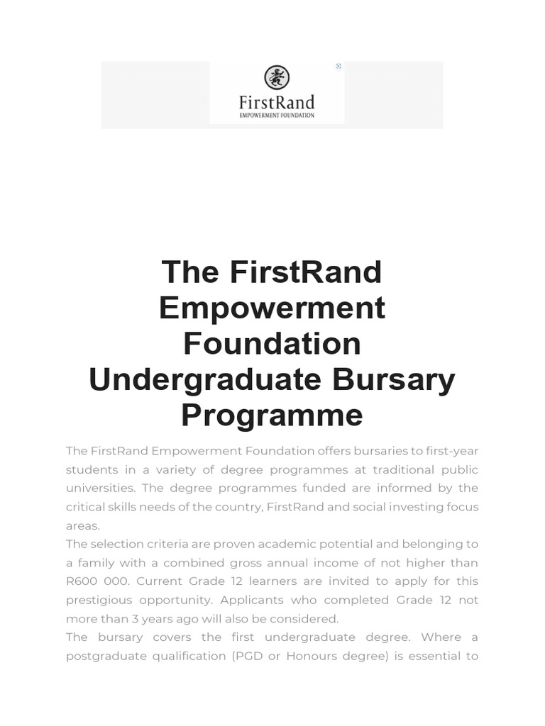 The FirstRand Empowerment Foundation Undergraduate Bursary Programme ...