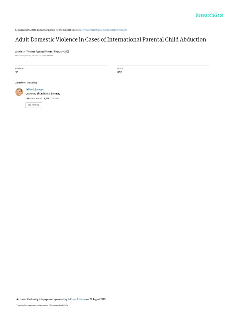 Adult Domestic Violence in Cases of International Parental Child Abduction | PDF | Kidnapping ...