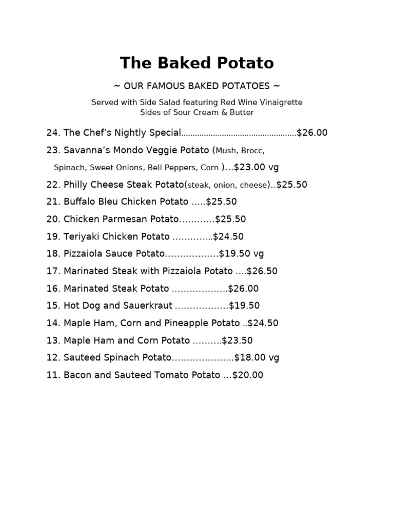 The Baked Potato MENU 12 30 2023 659225866980d7.24093564 | PDF | Drink ...