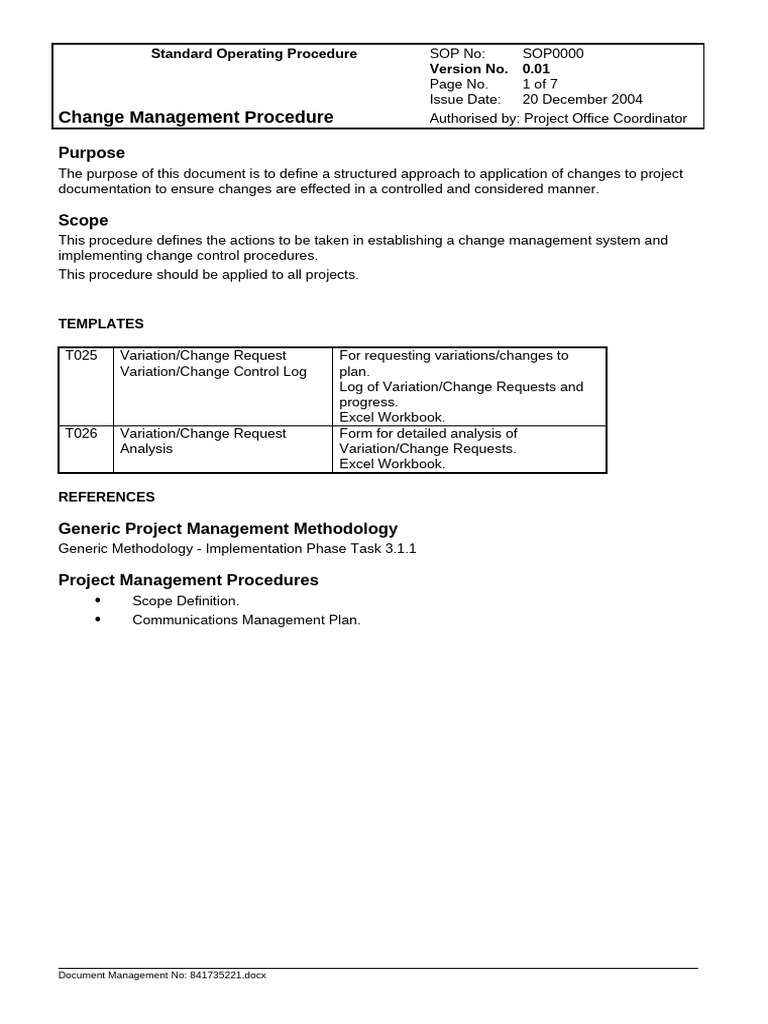 Project Management Procedure - Change Management Procedure | PDF ...