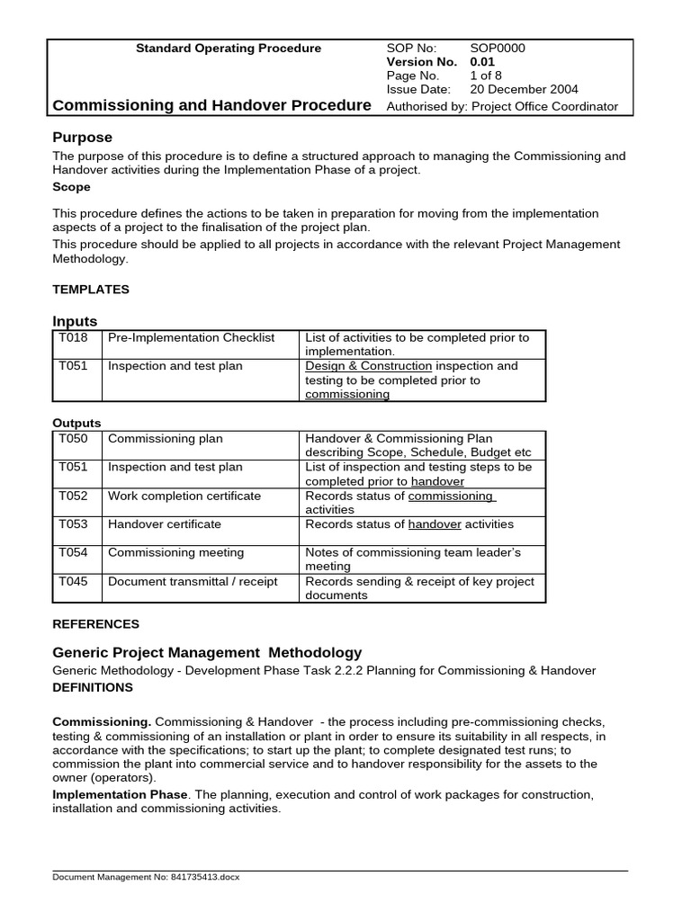 Project Management Procedure - Commissioning and Handover Procedure ...