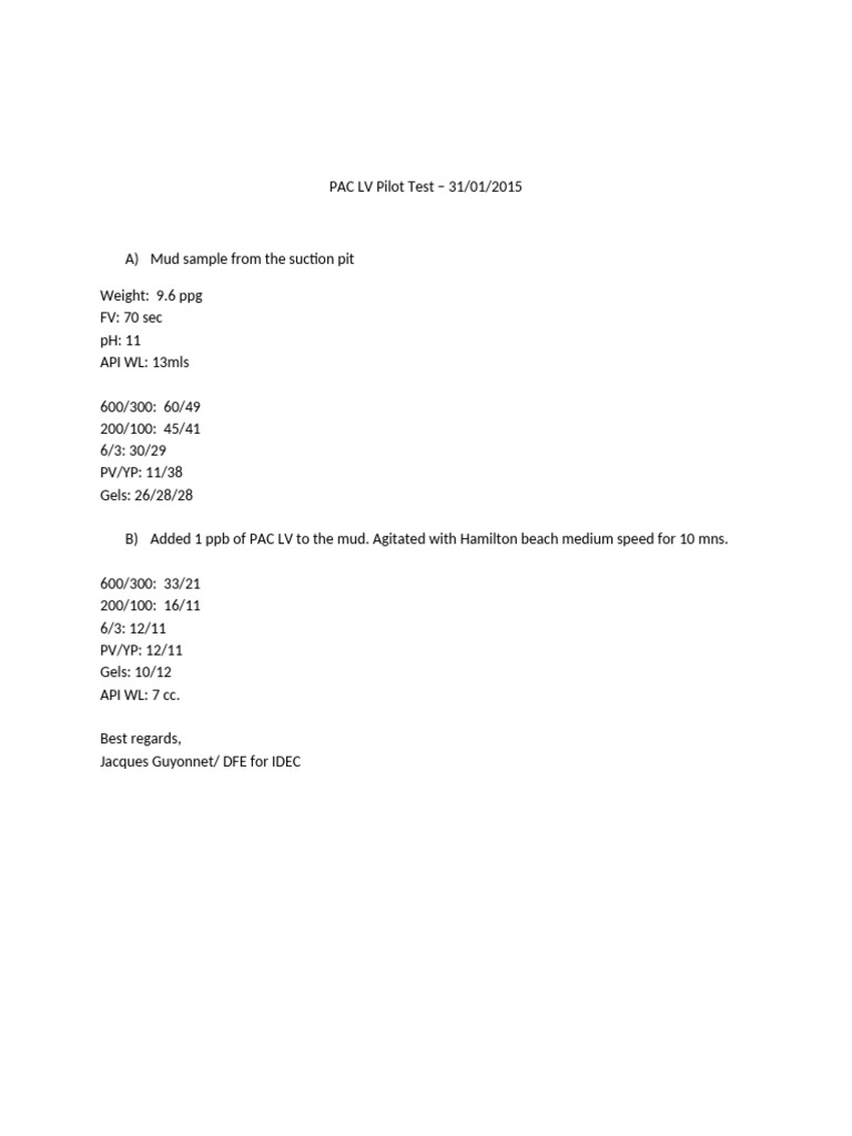 PAC LV Pilot Test | PDF