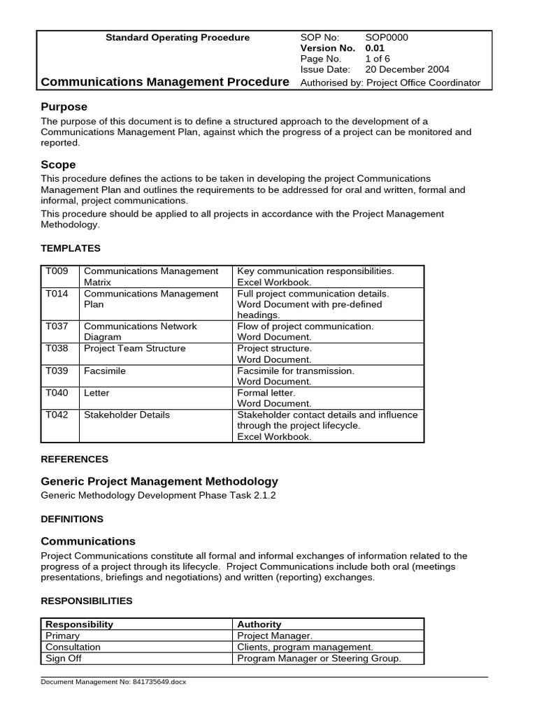 Project Management Procedure - Communications Management Procedure ...