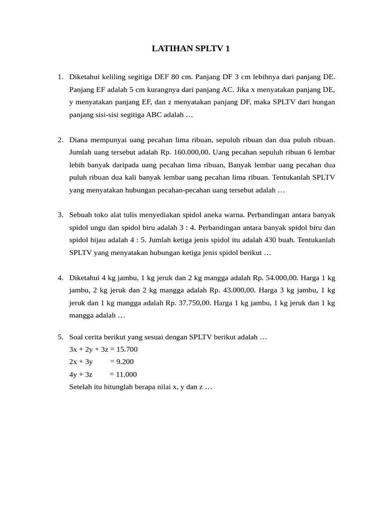 Latihan SPLTV dan Soal Cerita | PDF